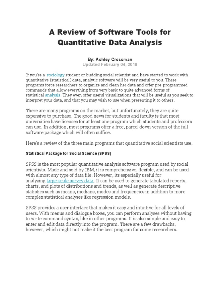 A Review of Software Tools For Quantitative Data Analysis | PDF | Sas ...