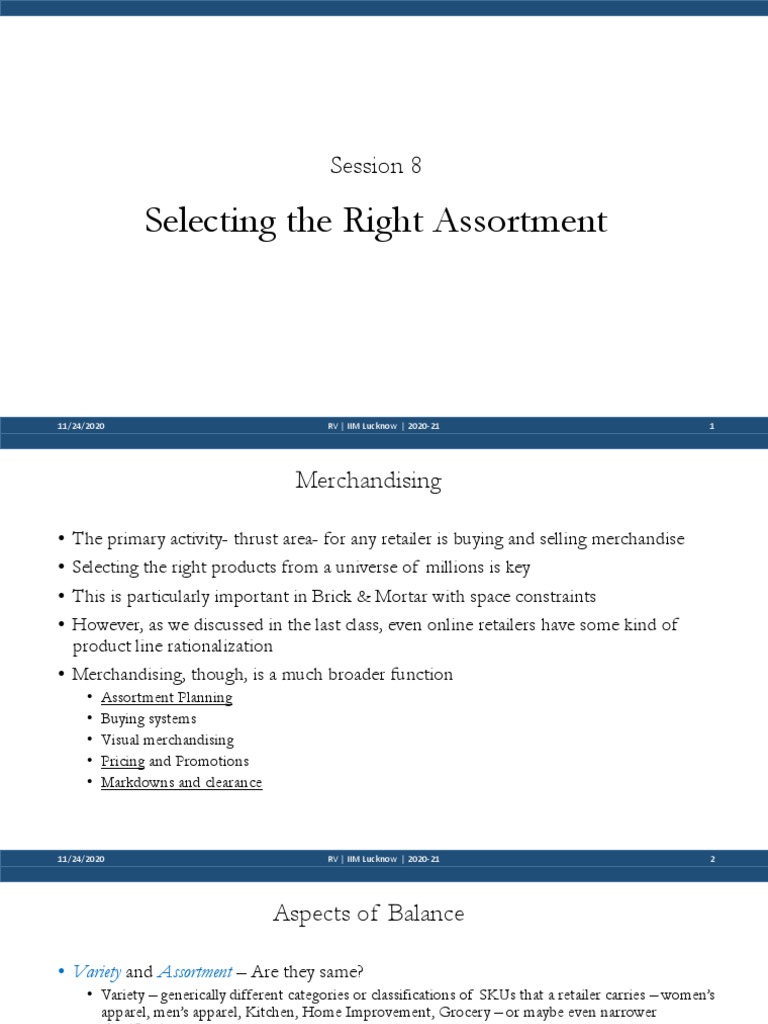 Selecting The Right Assortment: Session 8 | PDF | Merchandising | Retail