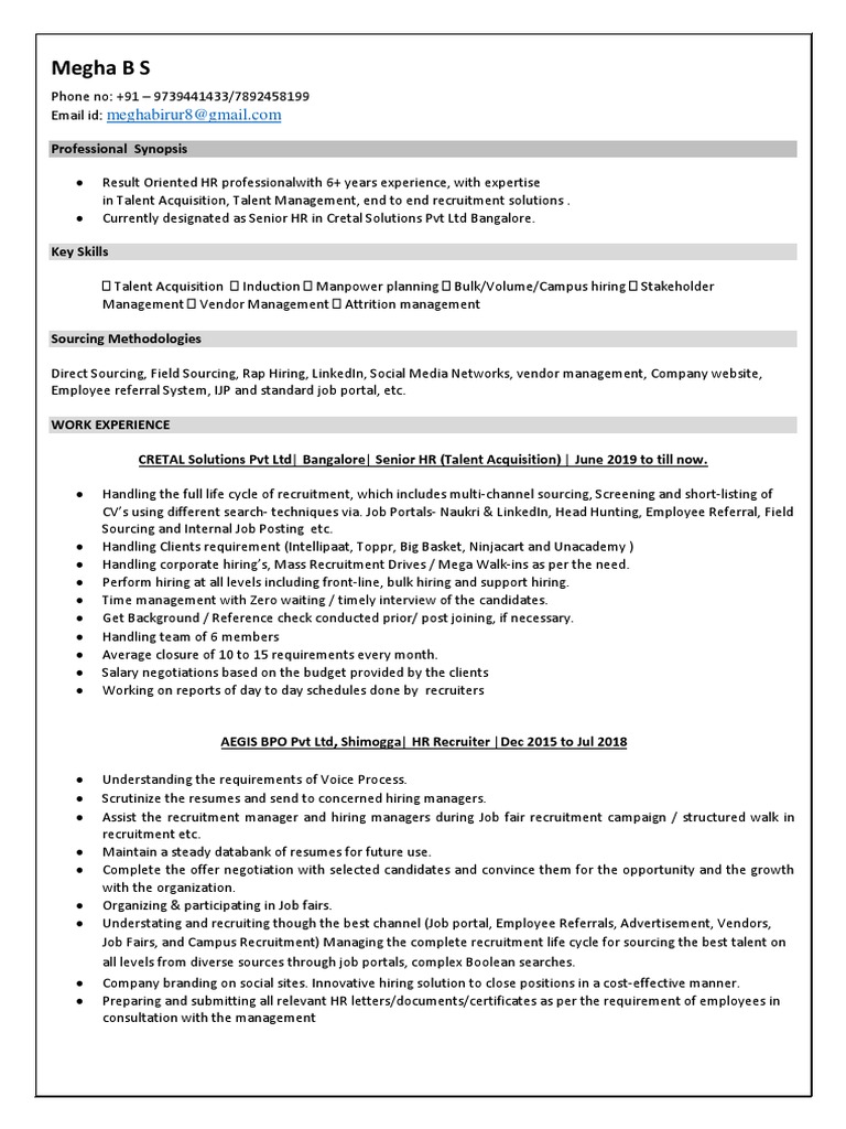 Megha - CV | PDF | Recruitment | Employment