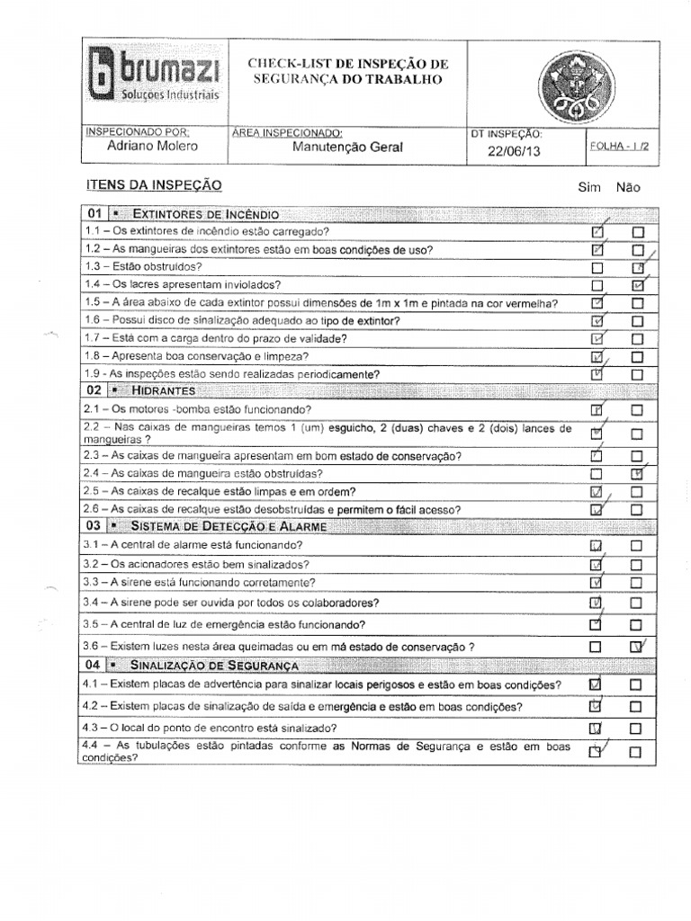 Check List Bombeiro