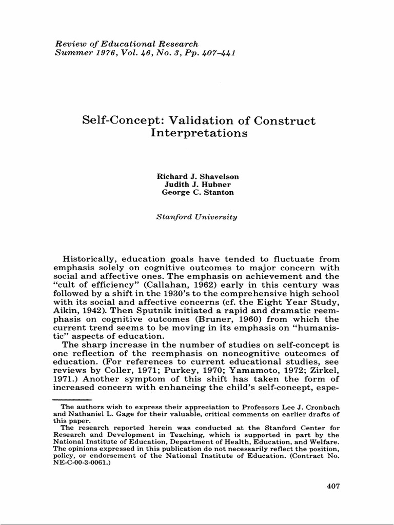 Self-Concept: Validation of Construct Interpretations | PDF | Self ...