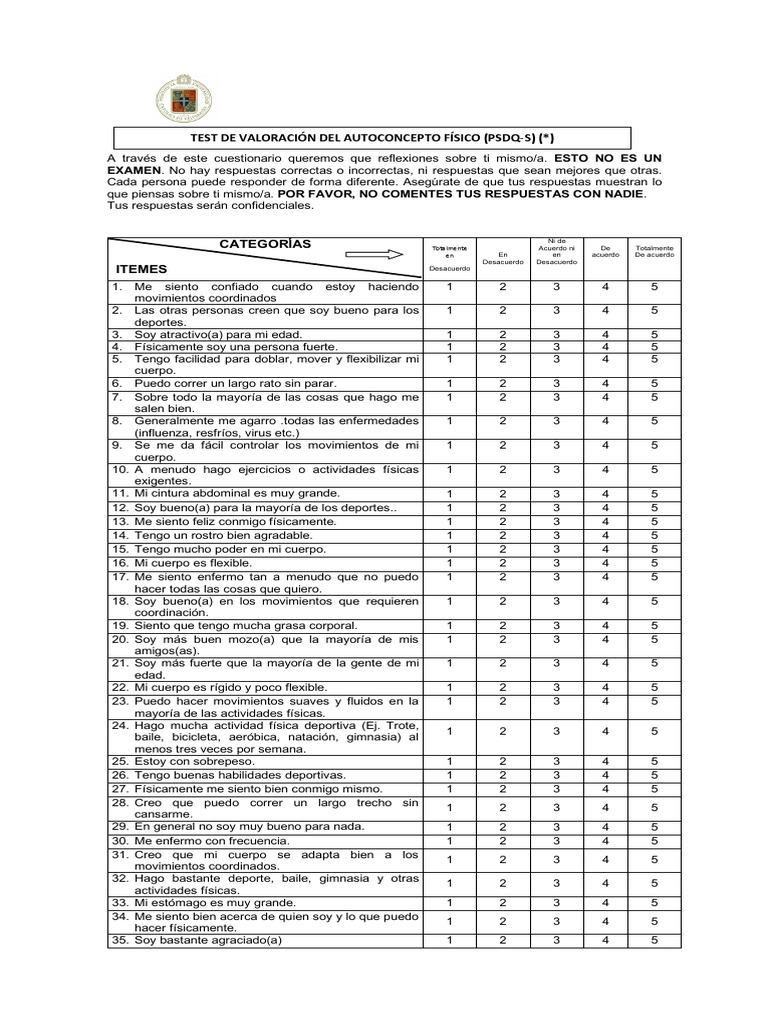 Test PSDQ-S 2006 | PDF | Obesidad | Bienestar