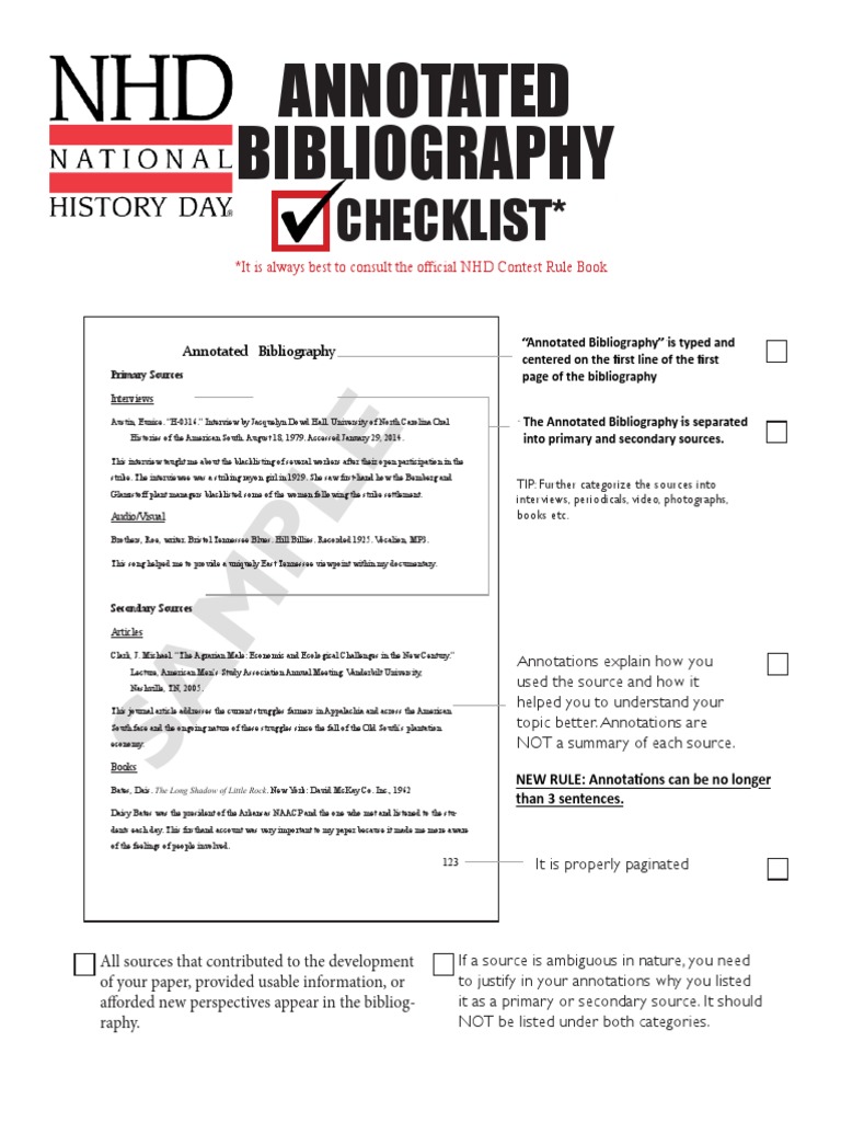 NHD Annotated Bib Checklist-2020 | PDF