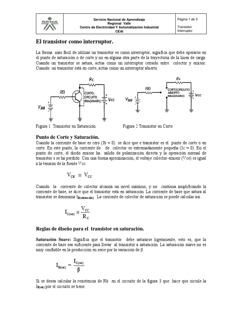El Transistor Como Interruptor PDF | PDF | Transistor | Corriente eléctrica