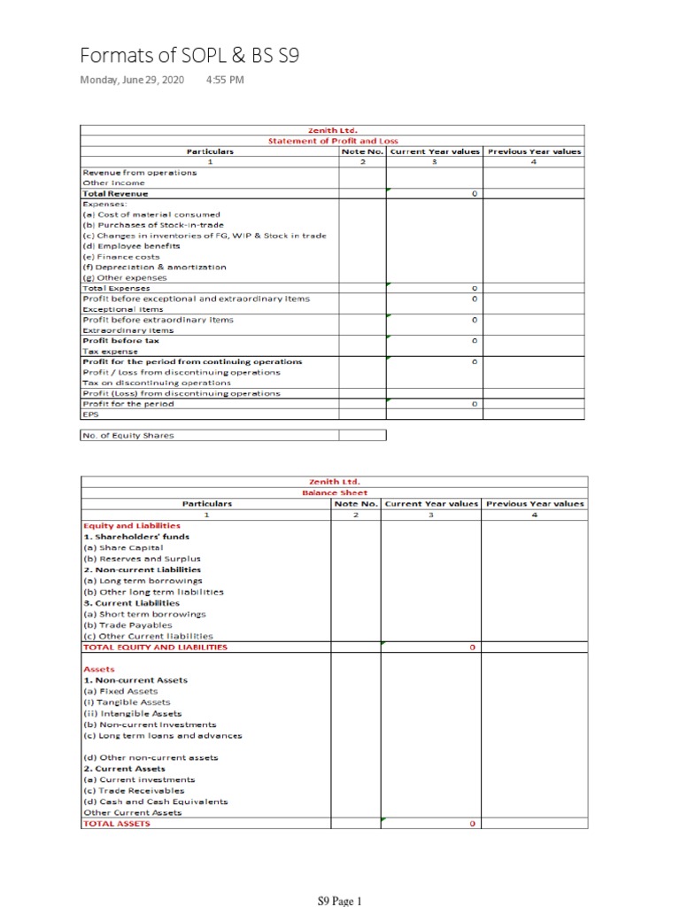 Format of SOPL & BS | PDF
