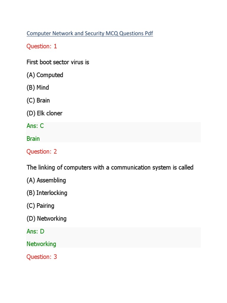 Network Security MCQ With Answers PDF | PDF