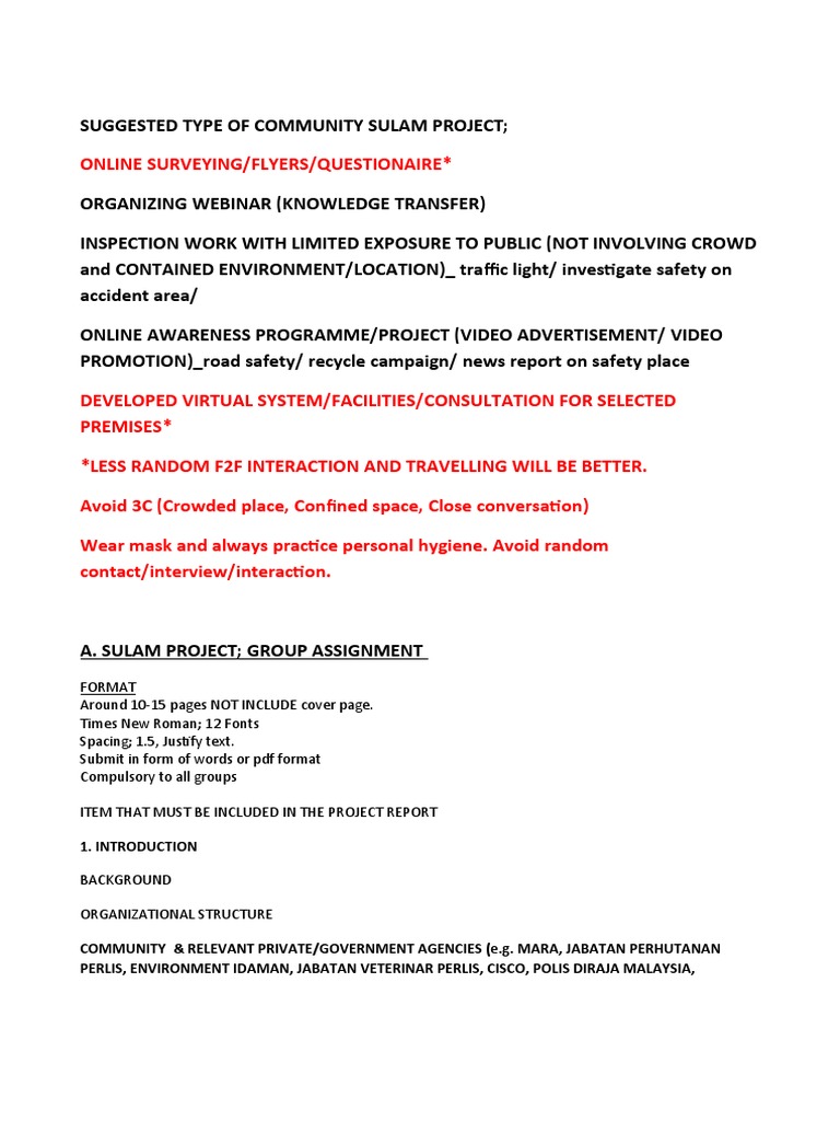 Suggested Type of Community Sulam Project (Student) | PDF | Public ...