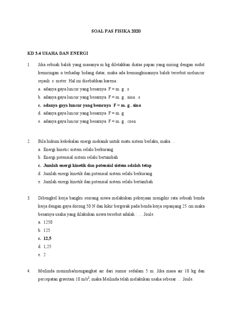 Soal Pas Fisika 2020 - Mulia Wahyuni | PDF