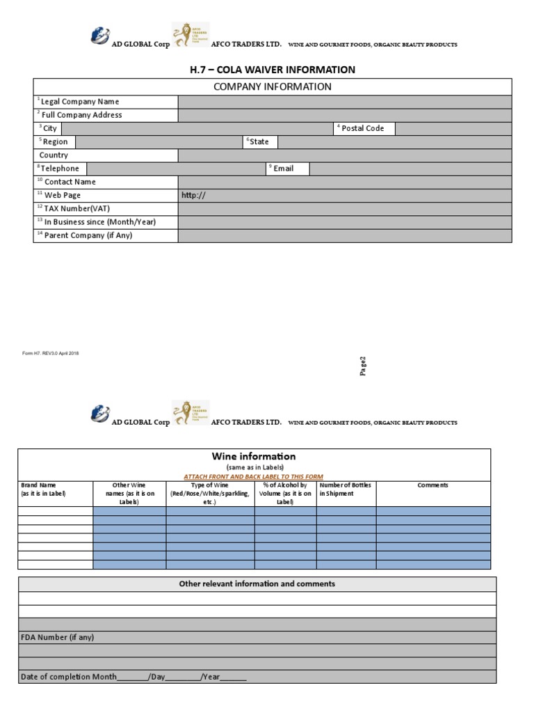 2018 H7 Cola Waiver Information | PDF