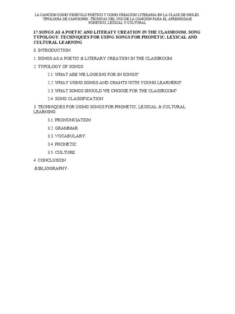17.songs As A Poetic and Literaty Creation in The Classroom. Song ...
