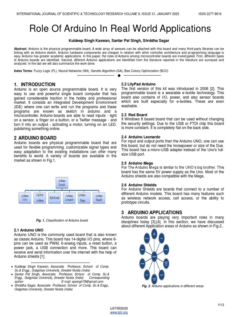 Role Of Arduino In Real World Applications Kuldeep Singh Kaswan Santar Pal Singh Shrddha