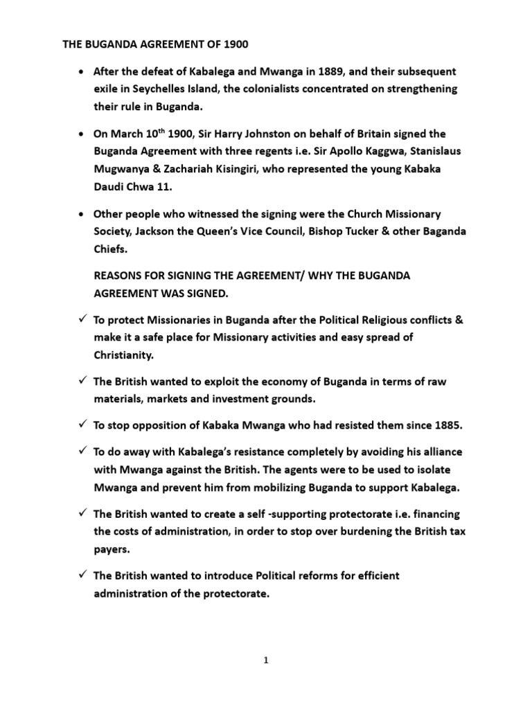 Buganda Agreement Notes 2018 PDF | PDF
