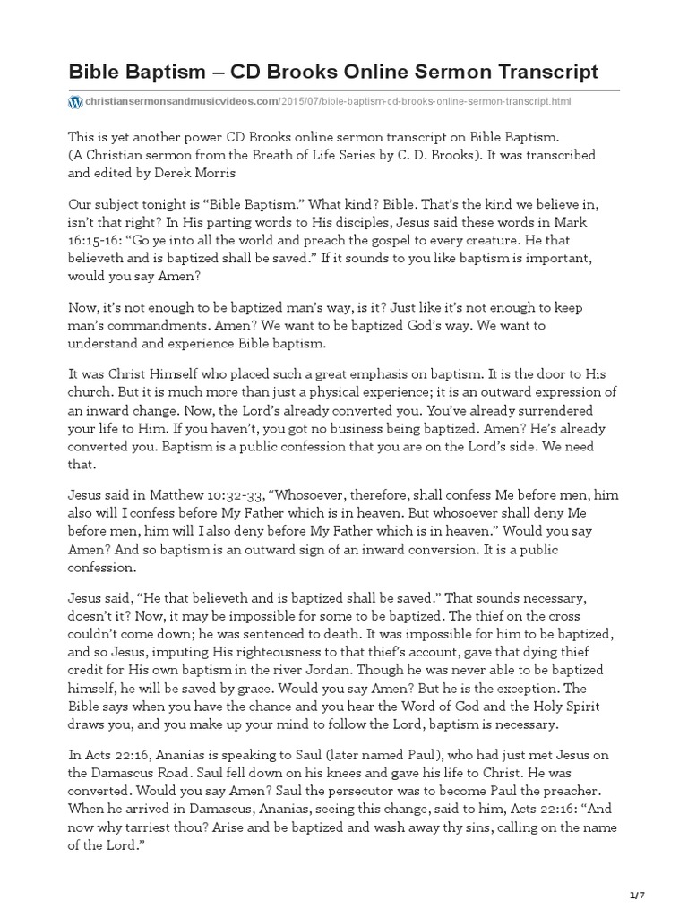 Bible Baptism CD Brooks Online Sermon Transcript | PDF