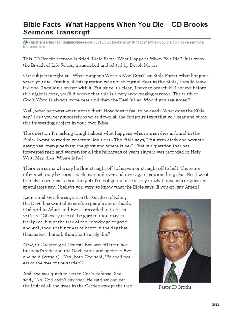 Bible Facts What Happens When You Die CD Brooks Sermons Transcript ...