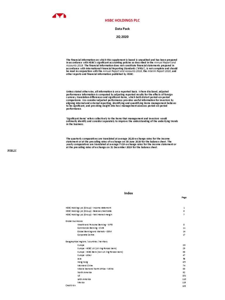 HSBC 2Q 2020 Financial Data Summary | PDF | Goodwill (Accounting ...