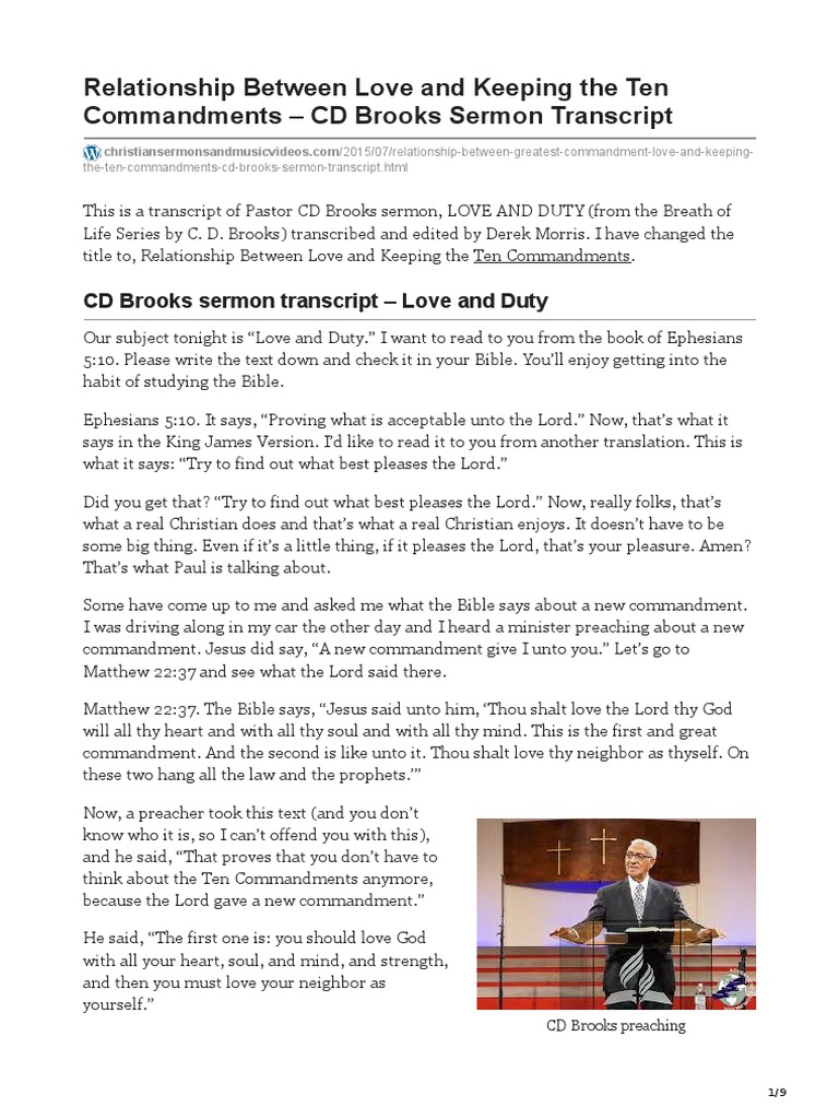 Relationship Between Love and Keeping The Ten Commandments: CD Brooks ...