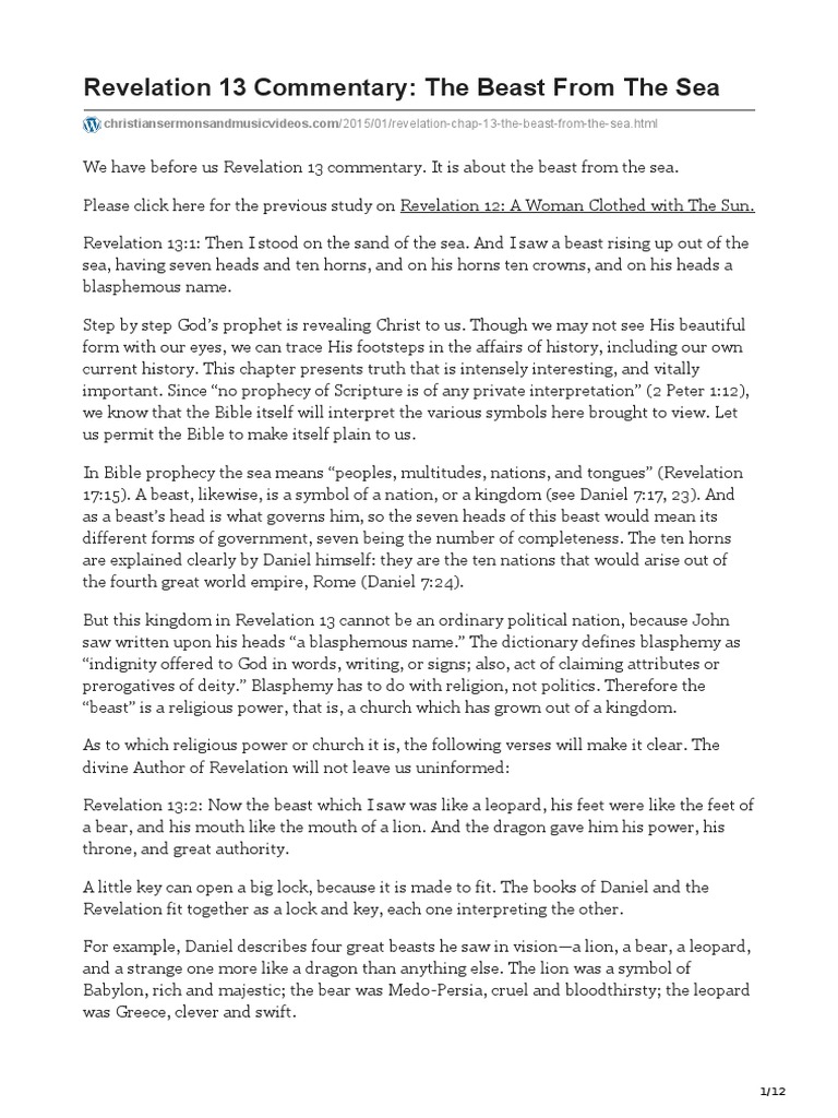 Revelation 13 Commentary: The Beast From The Sea | PDF | The Beast ...