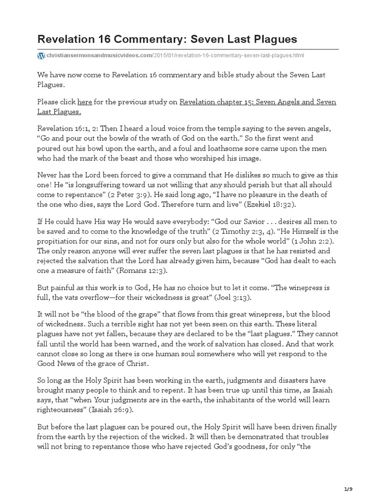 Revelation 16 Commentary Seven Last Plagues Pdf Book Of Revelation