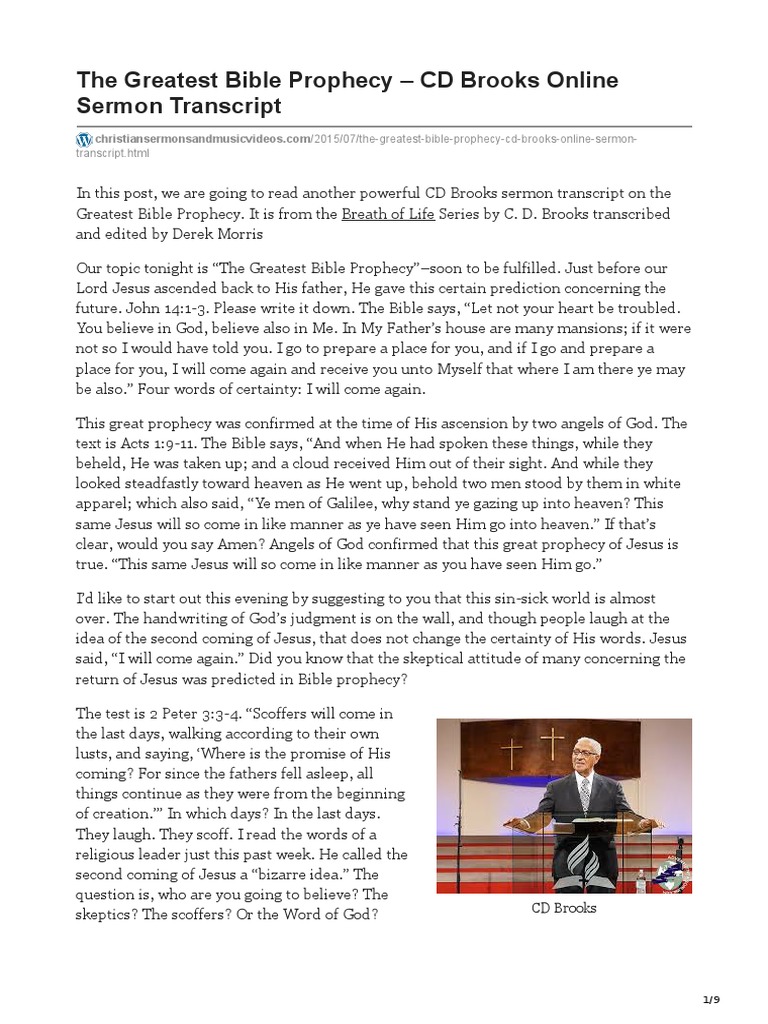 CD Brooks Sermon: The Greatest Bible Prophecy | PDF | Bible Prophecy ...