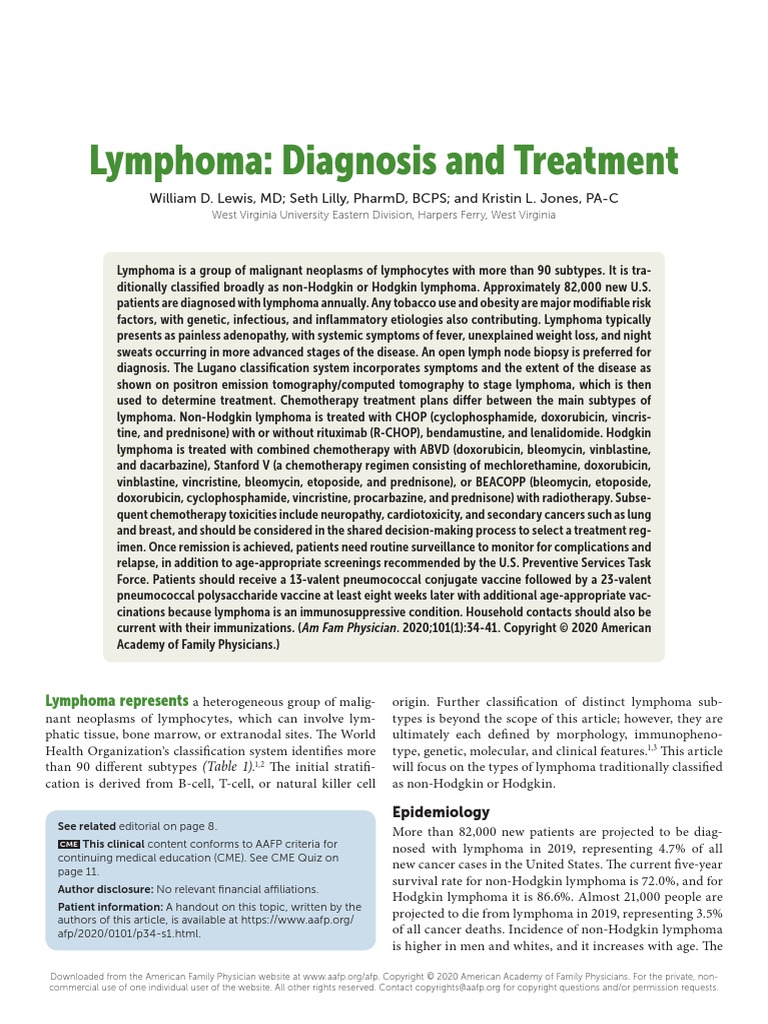 Lymphoma: Diagnosis and Treatment | PDF | Lymphoma | Diseases And Disorders