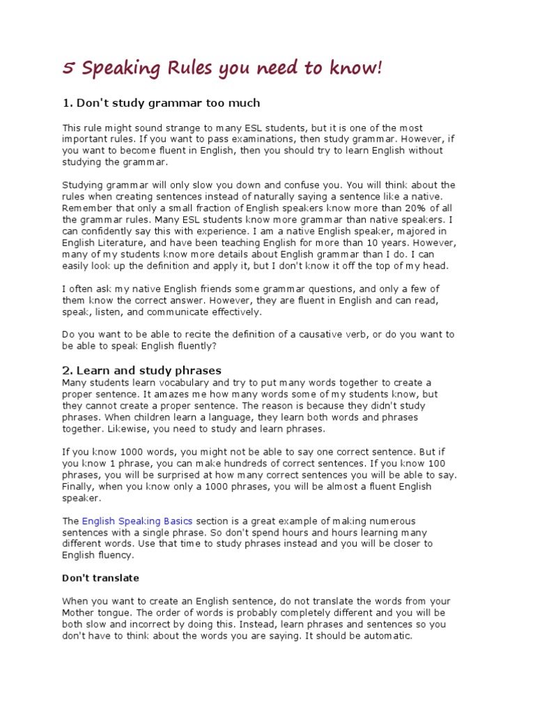 5 Speaking Rules You Need To Know | PDF | Fluency | English Language
