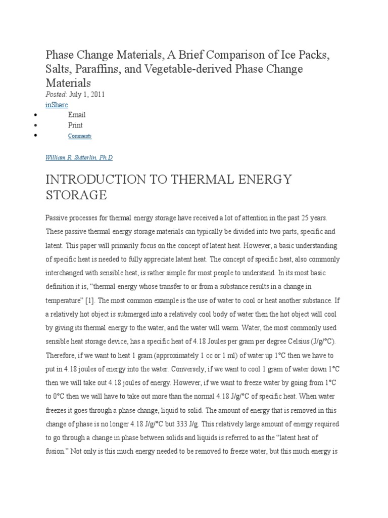 Phase Change Materials, A Brief Comparison of Ice Packs, Salts ...