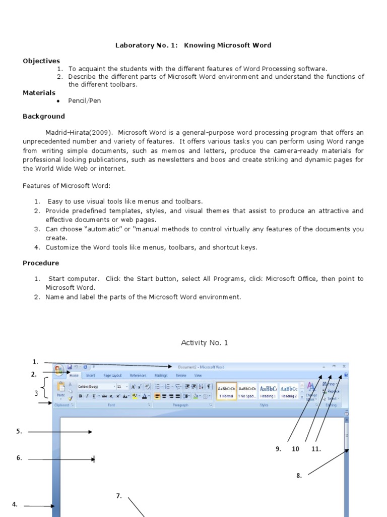 Laboratory No. 1: Knowing Microsoft Word Objectives | PDF | Microsoft ...