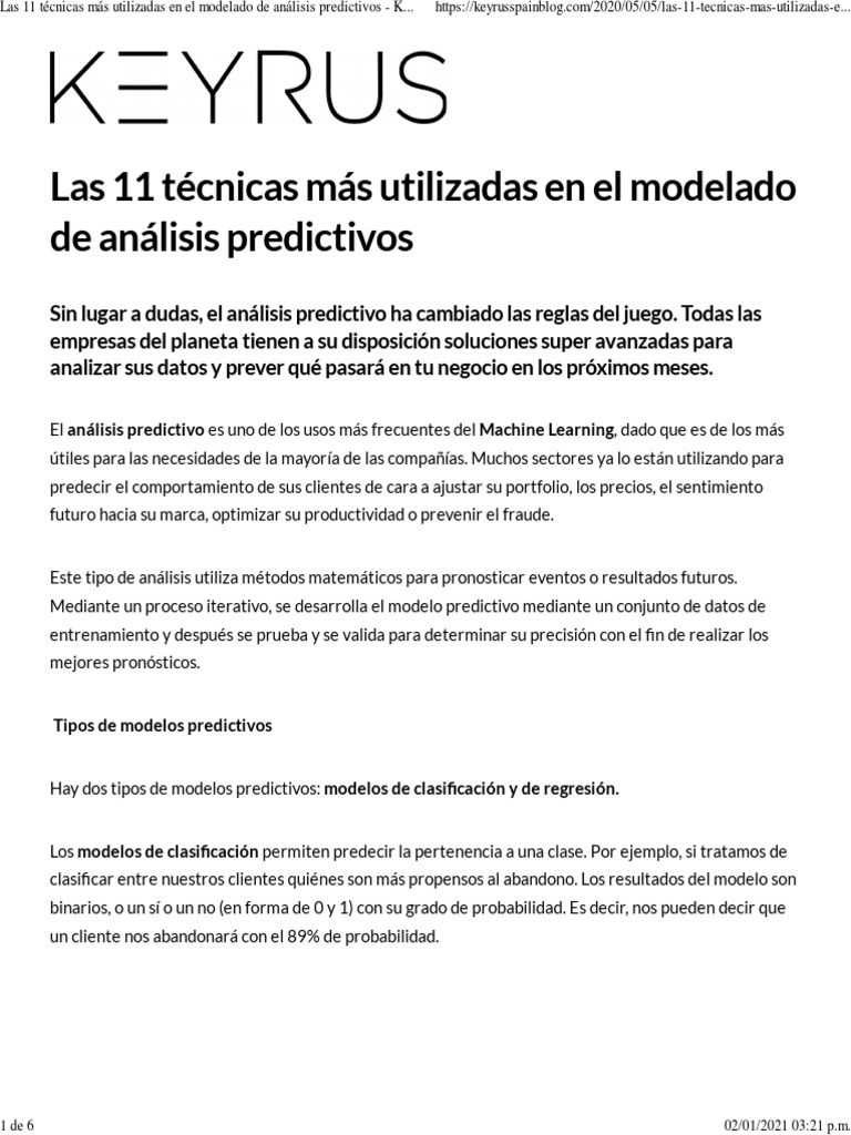 Las 11 Técnicas Más Utilizadas en El Modelado de Análisis Predictivos ...