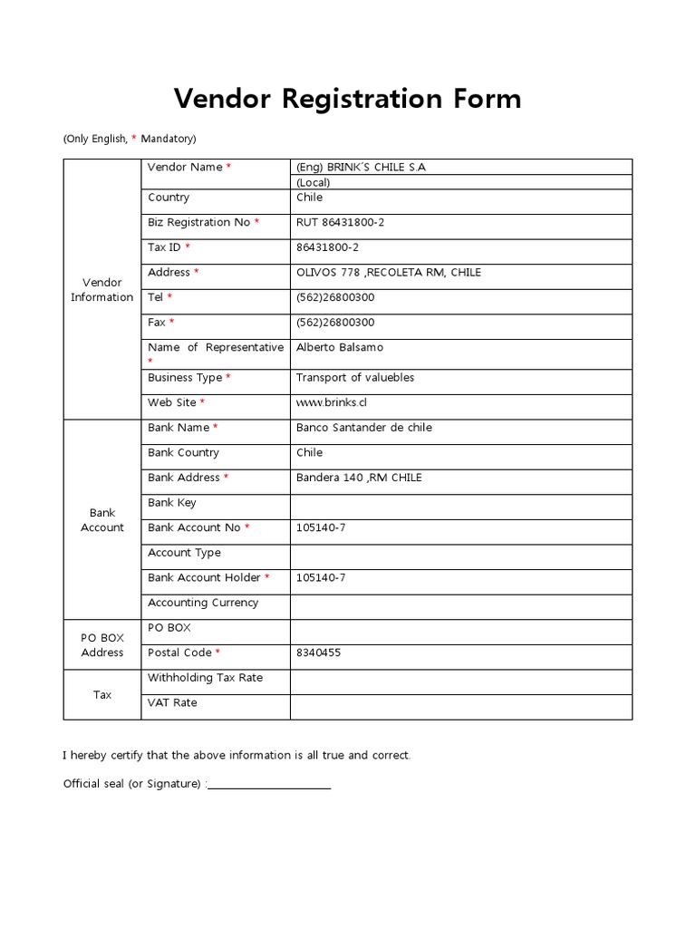 Vendor Registration for Value Transport | PDF