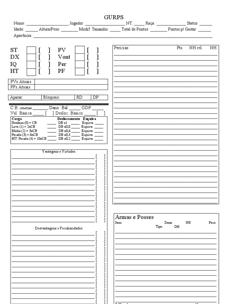 Ficha GURPS (Modificada) | PDF | Jogos de RPG | Jogos de Tabuleiro