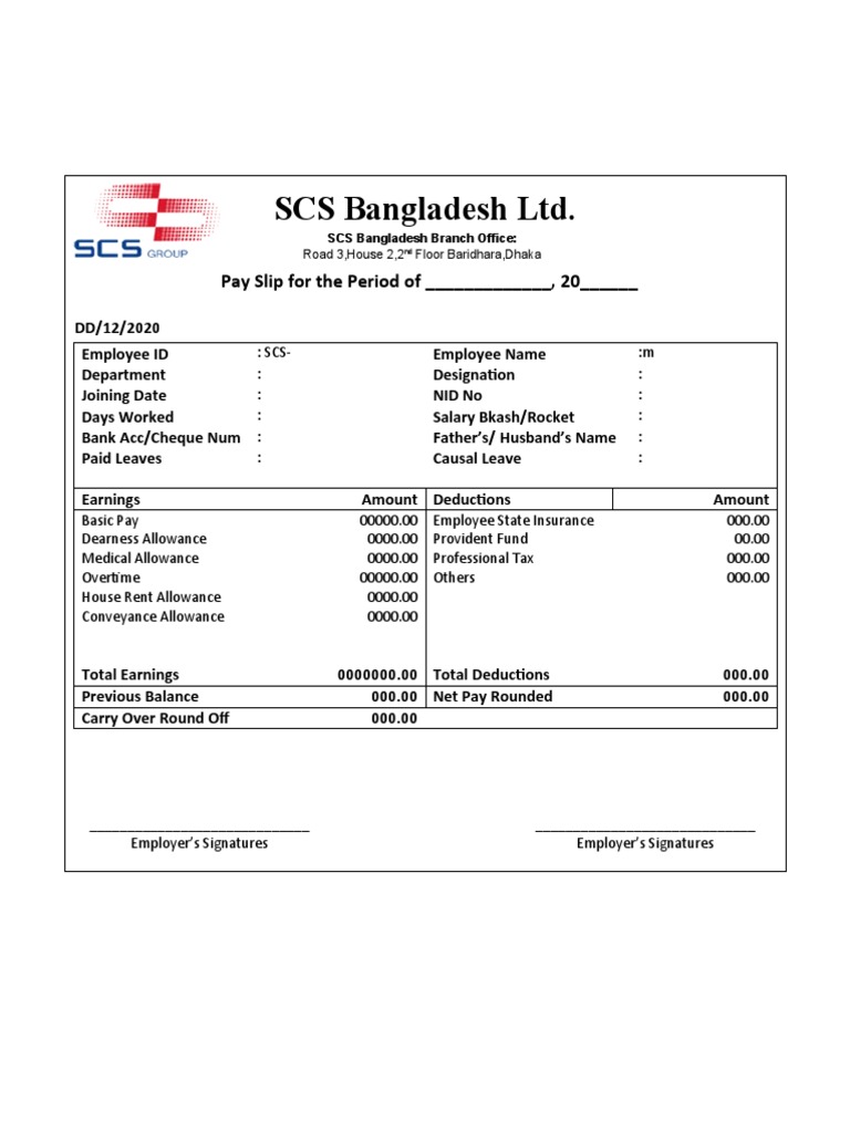 SCS Bangladesh LTD.: Pay Slip For The Period of - , 20 | PDF