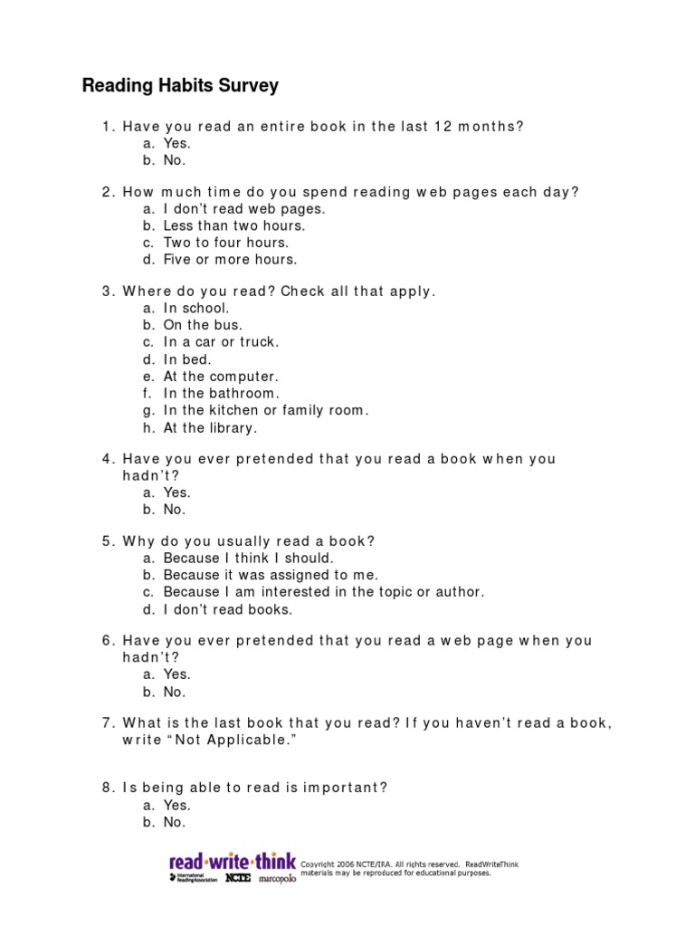 Reading Habits Survey | PDF