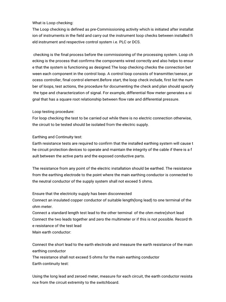 Conduct Loop Check | PDF | Electrical Resistance And Conductance ...