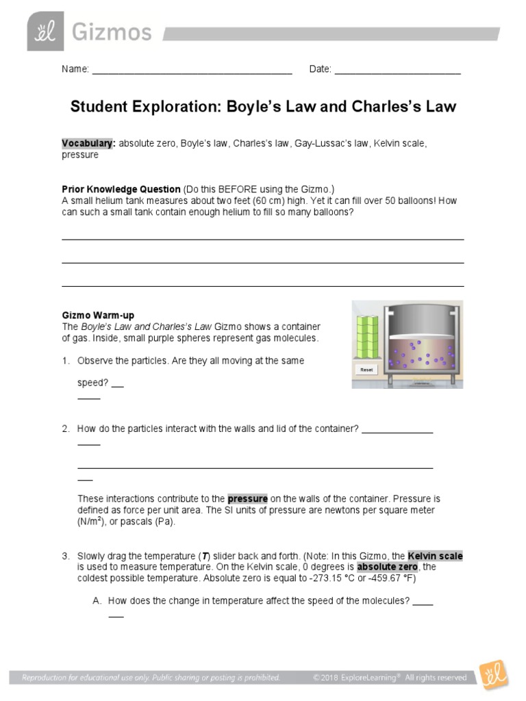 Student Exploration: Boyle's Law and Charles's Law | PDF | Gases | Pressure