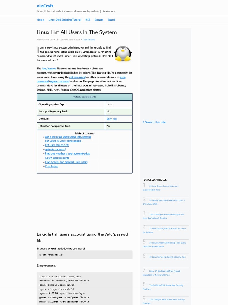 Linux List All Users in The System - Nixcraft | PDF | Linux | Superuser