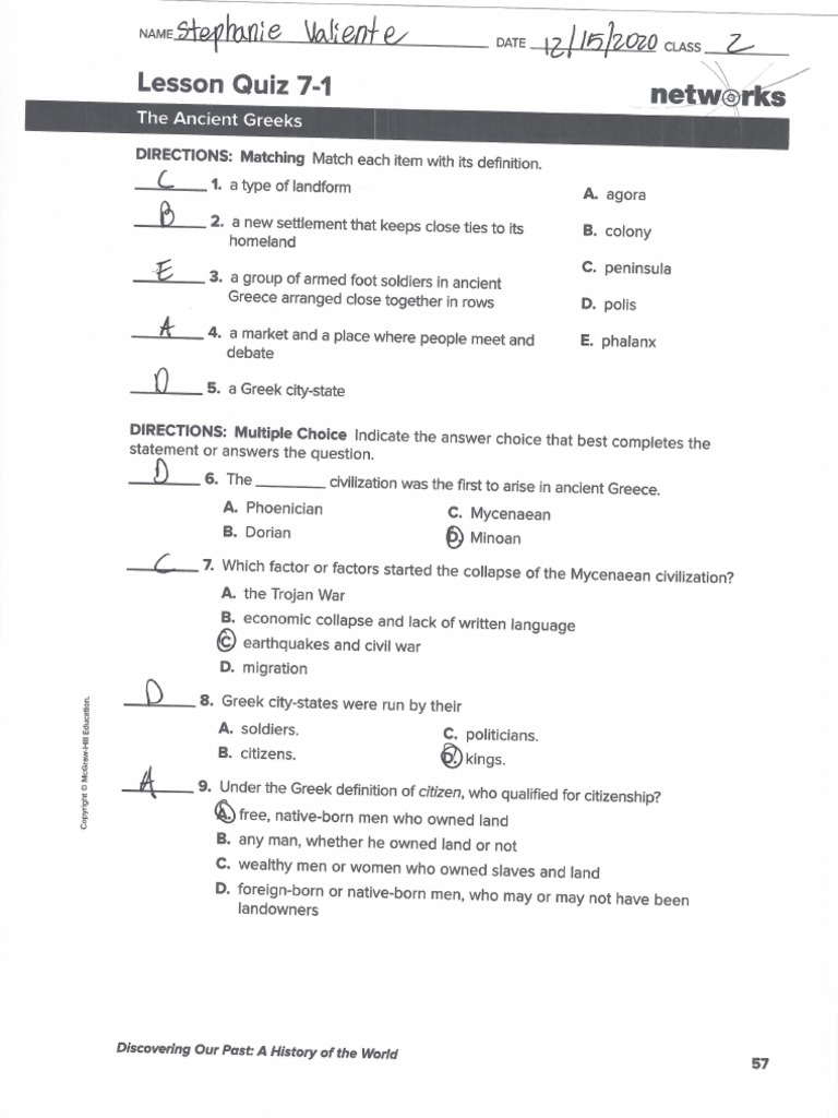 Lesson 7-1 Quiz Worksheet PDF | PDF