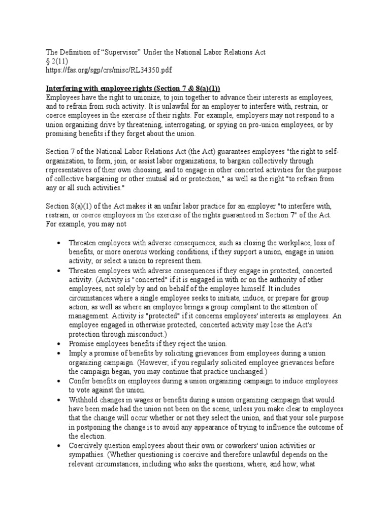 An Overview of Unfair Labor Practices Under Sections 7, 8(a)(1) and 8(a ...