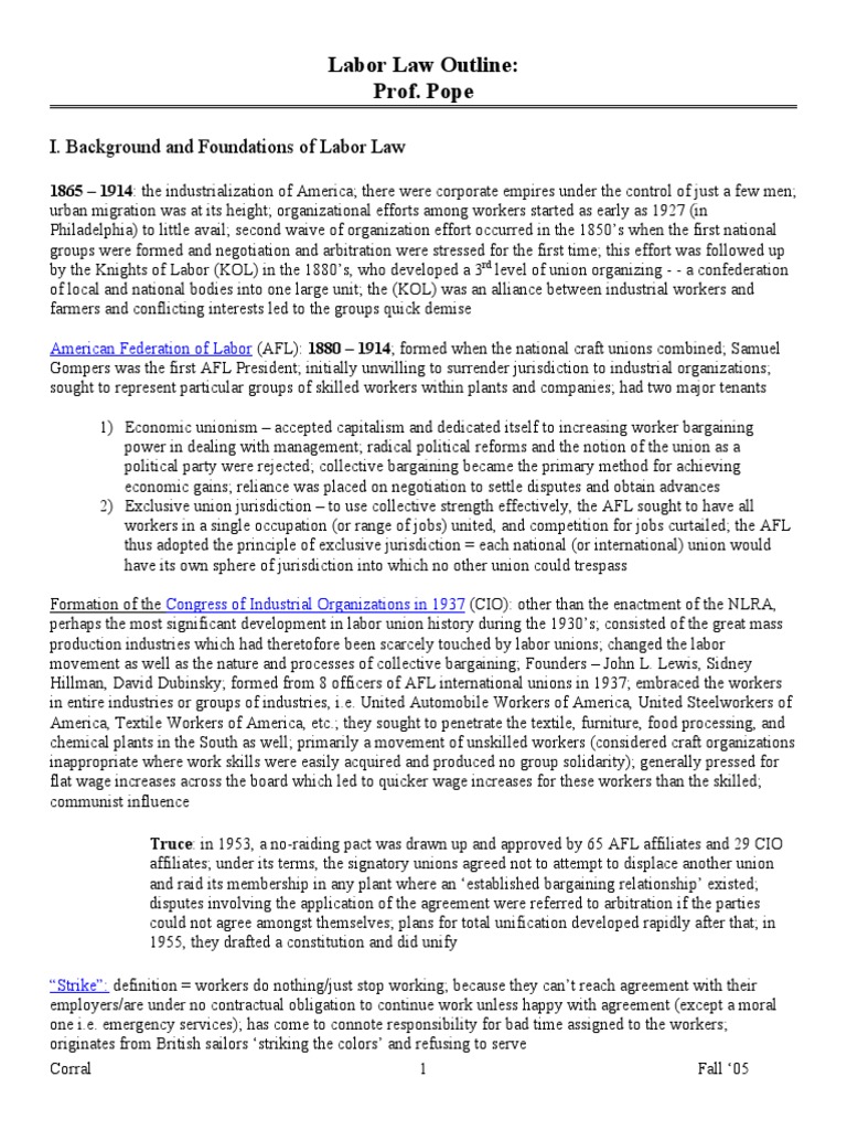 Labor Law Outline | PDF | Strike Action | National Labor Relations Board