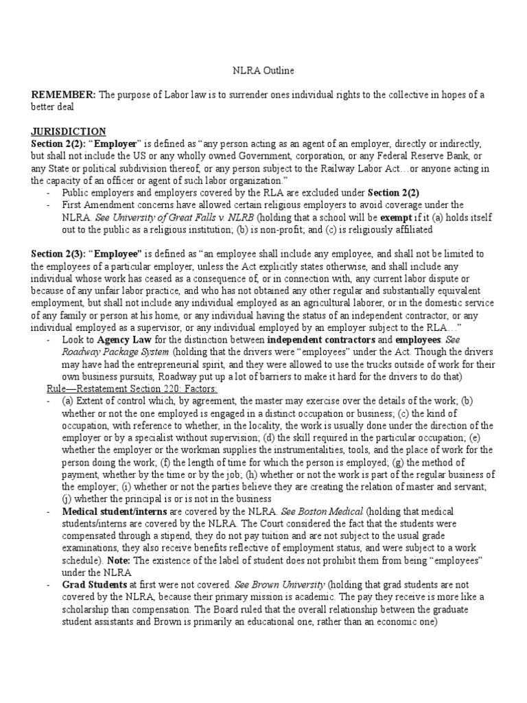 Understanding Labor Law: An Outline of Key Concepts and Cases Regarding the National Labor ...