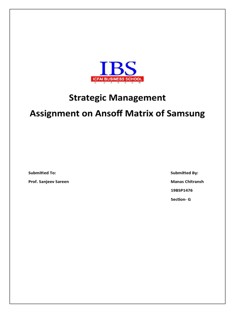 Assignment On Ansoff Matrix of Samsung | PDF | Samsung | Product (Business)