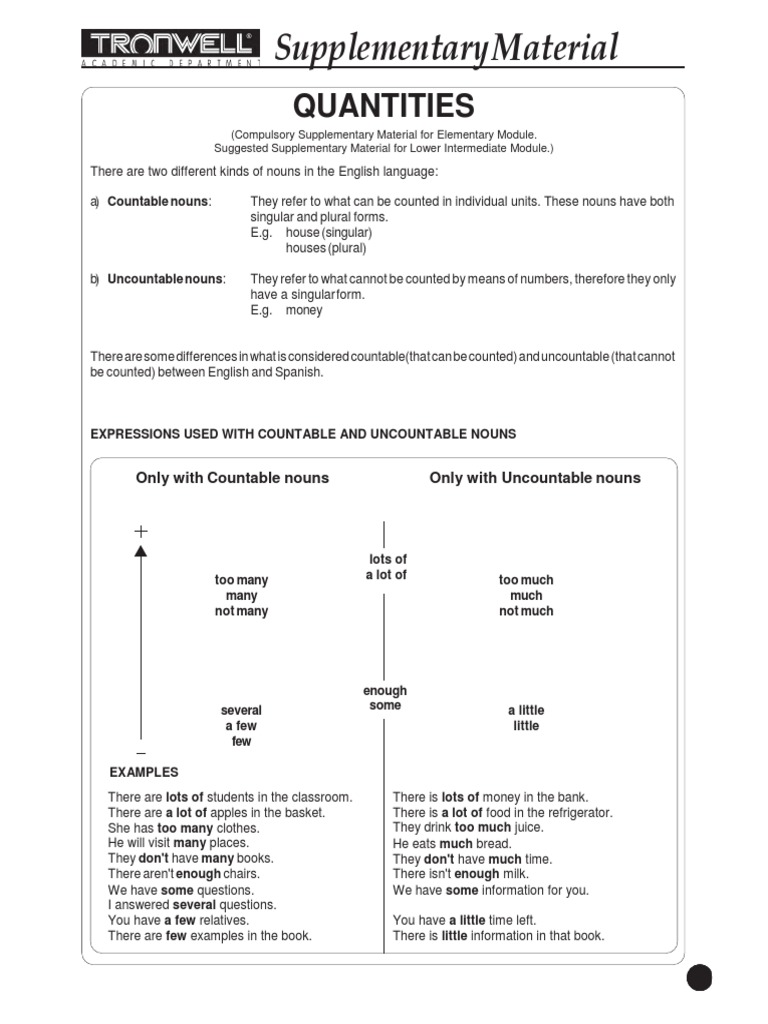 Supplementary Material: Quantities | PDF | Noun | Grammatical Number