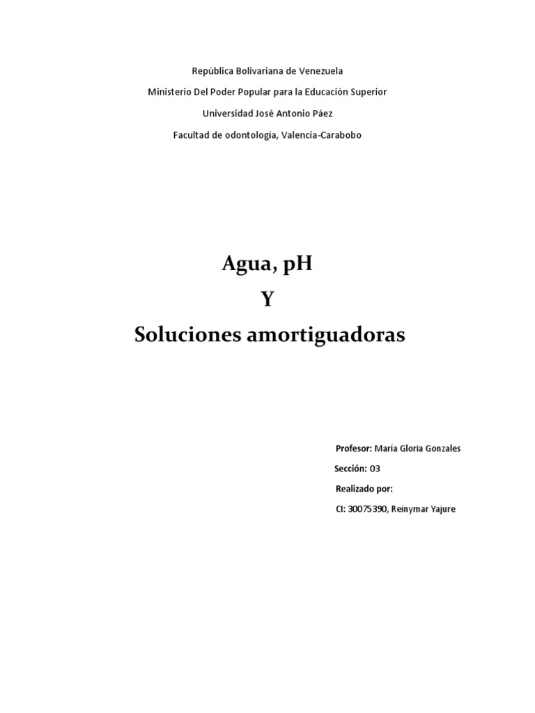 Bioquimica Agua, PH y Soluciones Amortiguadoras | PDF | Solución tampón | Ph