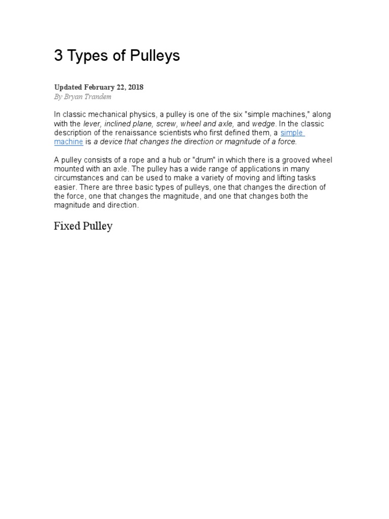 3 Types of Pulleys | Download Free PDF | Machines | Force