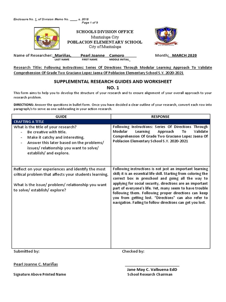 Supplemental Research Guides and Worksheet NO. 1: Camoro Month: MARCH 2020 | PDF | Reading ...