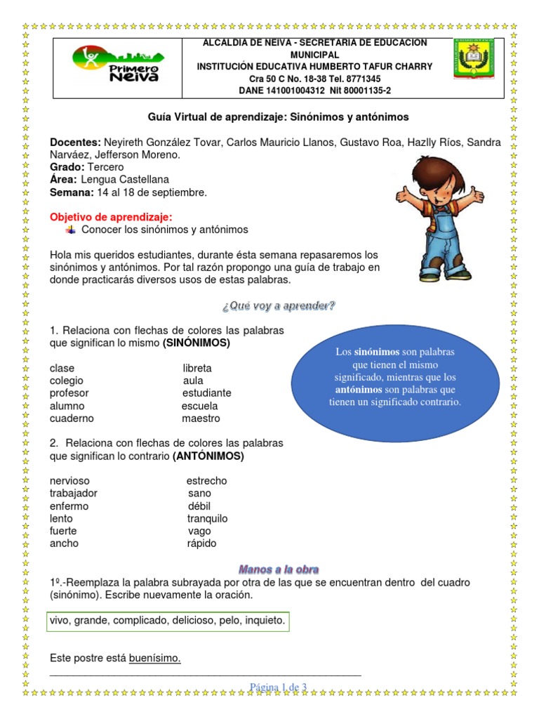 Sinónimos y Antónimos. Lenguaje Grado 3. | PDF | La naturaleza humana ...