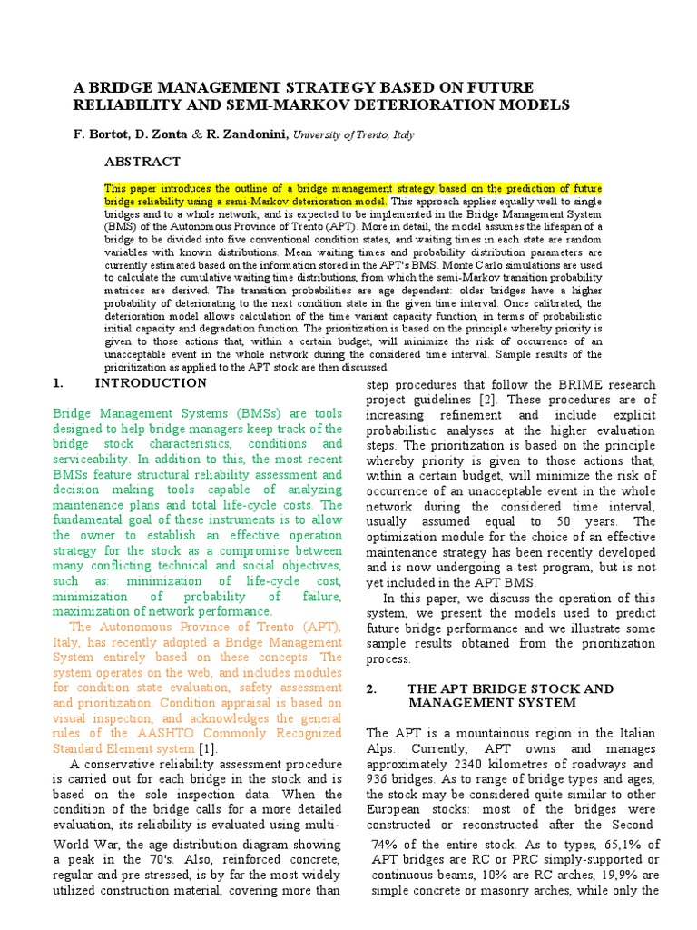Strategies For Bridge Management | PDF | Markov Chain | Reliability Engineering