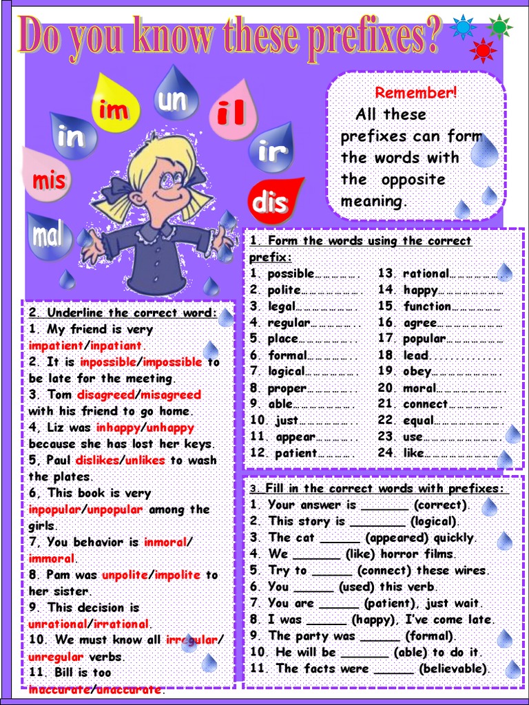 All These Prefixes Can Form The Words With The Opposite Meaning | PDF ...