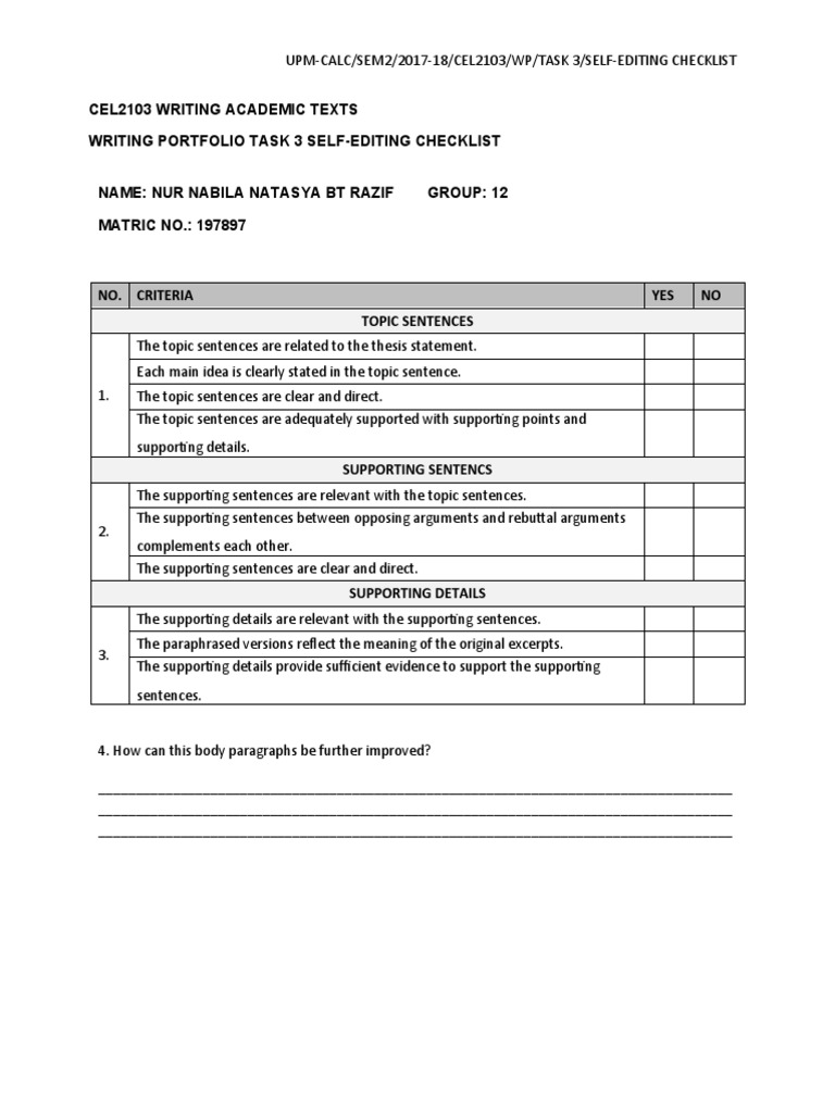 Cel2103 Writing Academic Texts Writing Portfolio Task 3 Self-Editing ...