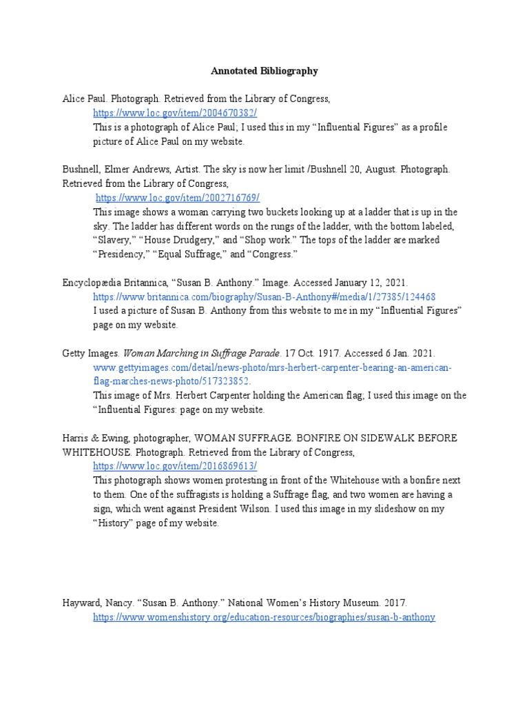 History Annotated Bibliography | PDF | Women's Suffrage | Woman