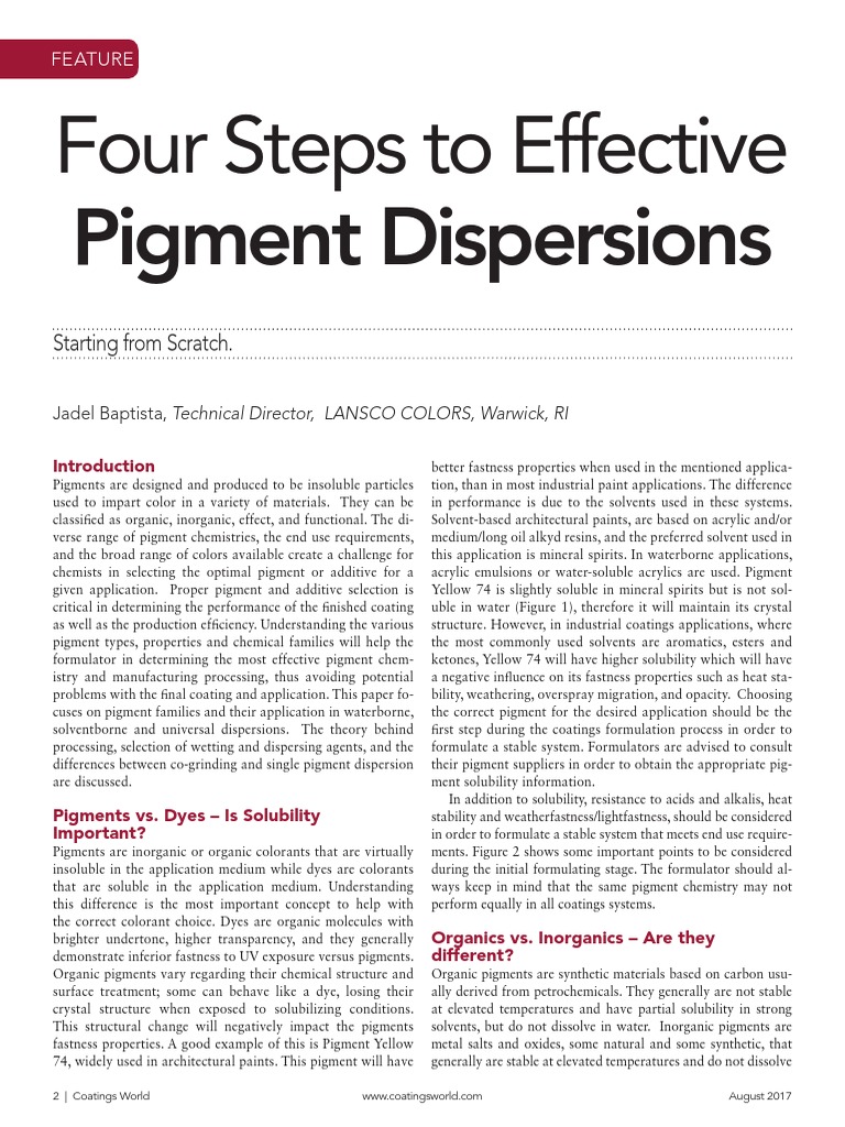 Four Steps to Effective Pigment Dispersions: Understanding Pigment ...